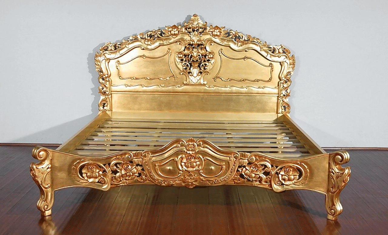 Royal Gold Leaf Hand Carved Bed – Furniture Home LLC