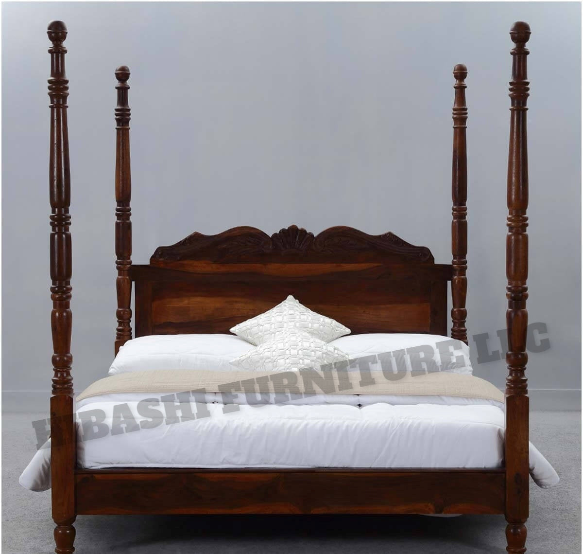 Hibashi Solid Wood Four Poster Platform Bed Frame w Headboard ...